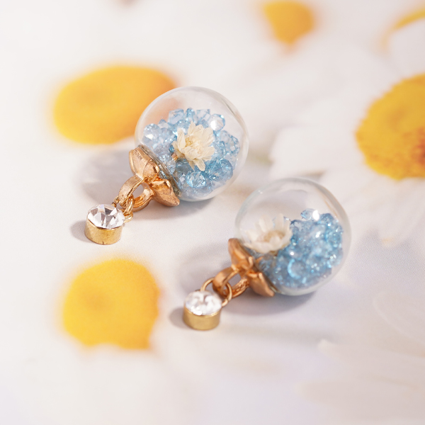 彩色水晶透明玻璃球乾花 無耳洞黏貼式耳環[STK089] - 耳環推薦品牌 ｜ 絢彩家OSMAR