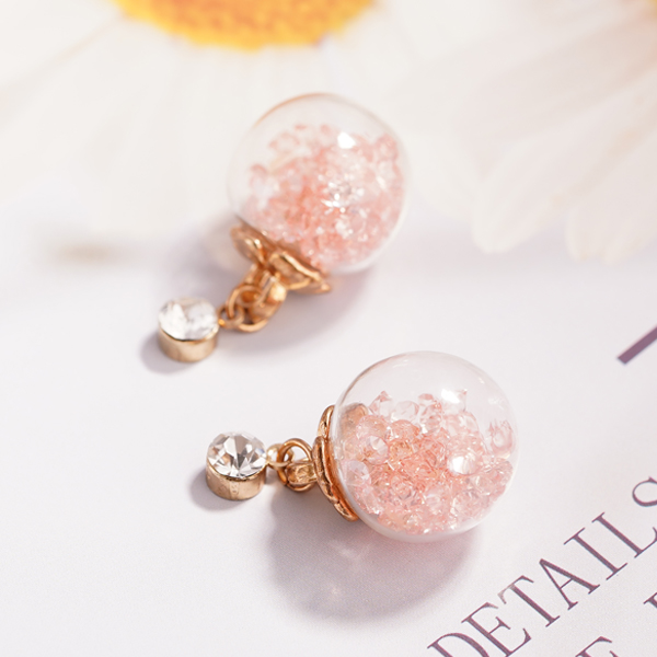 彩色水晶透明玻璃球乾花 無耳洞黏貼式耳環[STK089] - 耳環推薦品牌 ｜ 絢彩家OSMAR